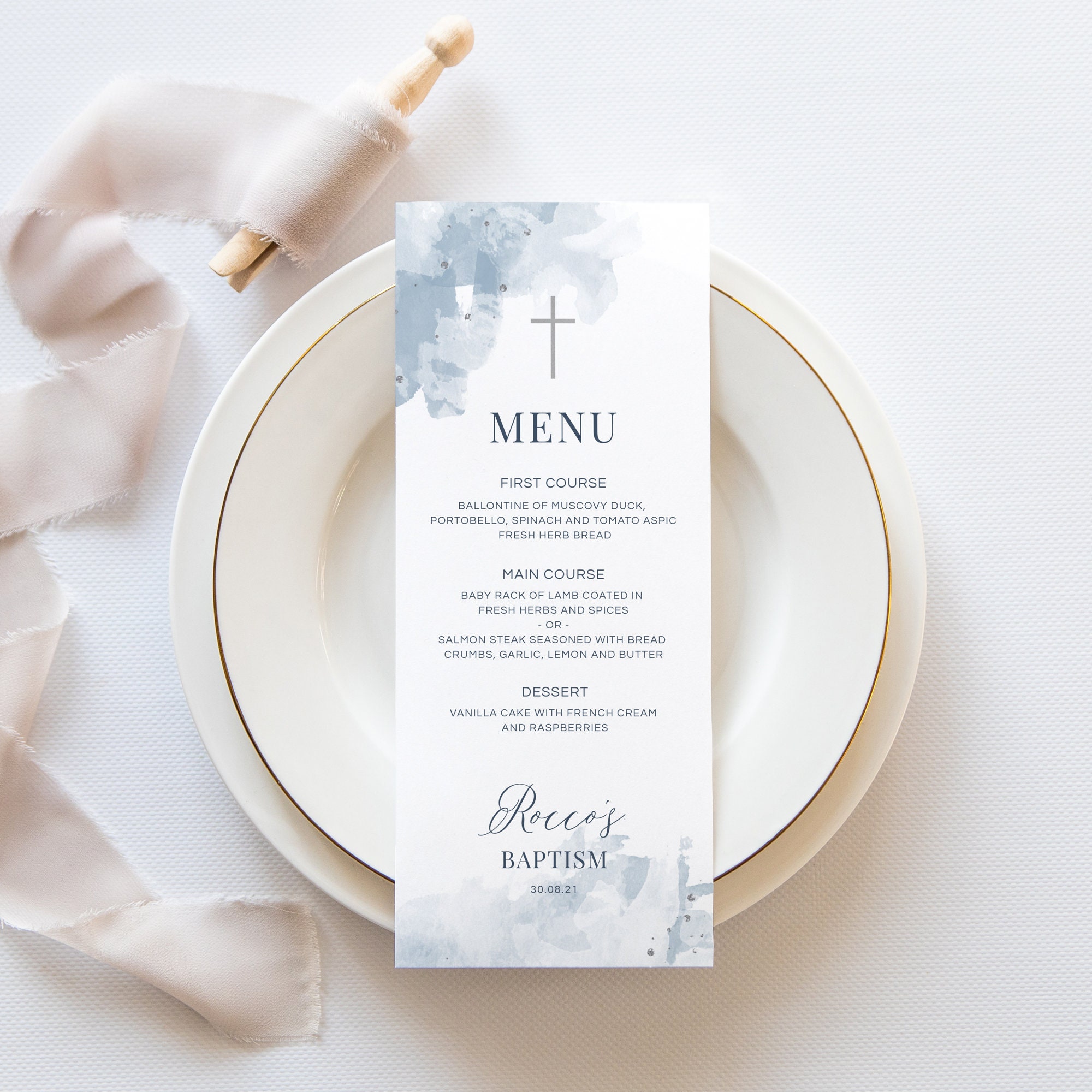 Baptism Menu, Blue Baptism Menu, Christening Menu, Boy Baptism Menu ...