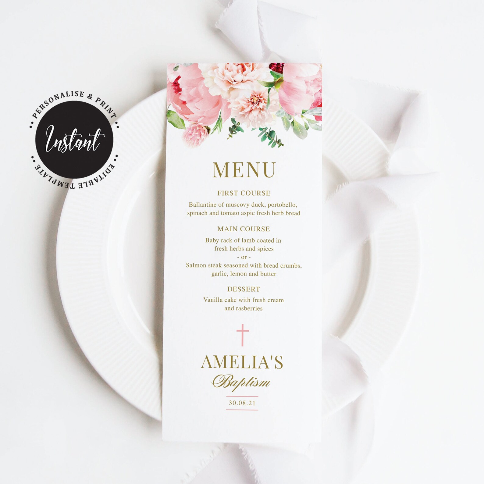 Baptism Menu Christening Menu Girl Baptism Menu Pink Floral - Etsy