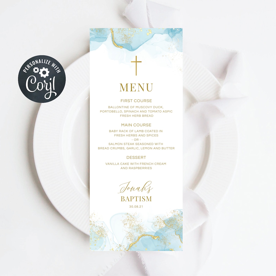 Baptism Menu Template, Boy Christening Menu, Boy Baptism Menu, Editable ...