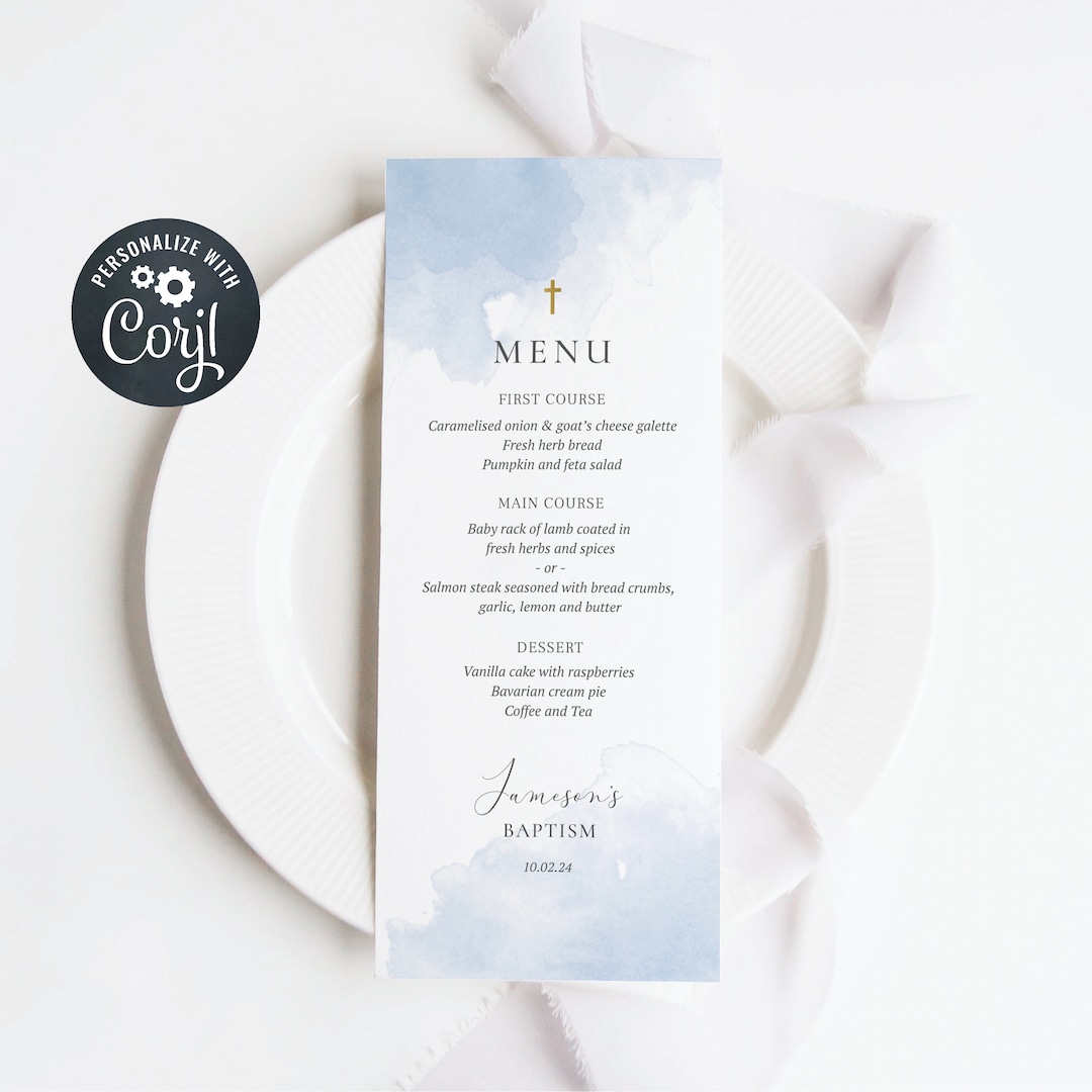Baptism Menu Template, Boy Christening Menu, Boy Baptism Menu, Editable ...