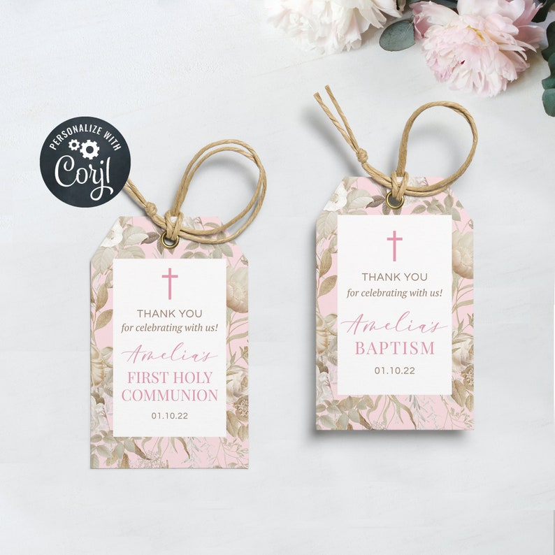 Editable Christening Favor Tags Girl Baptism Favor Tags | Etsy