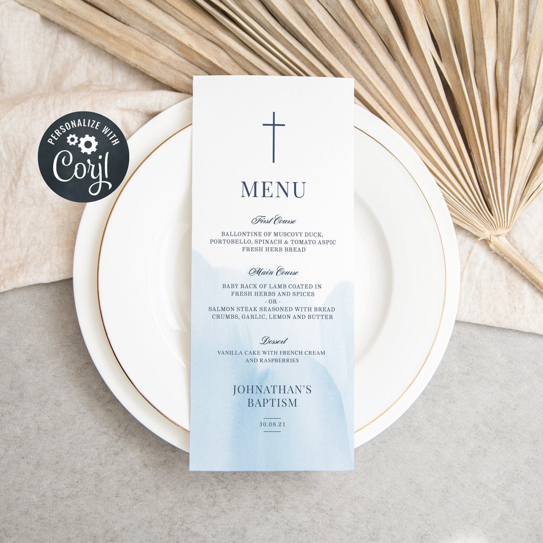 Baptism Menu Template, Boy Christening Menu, Boy Baptism Menu, Editable ...