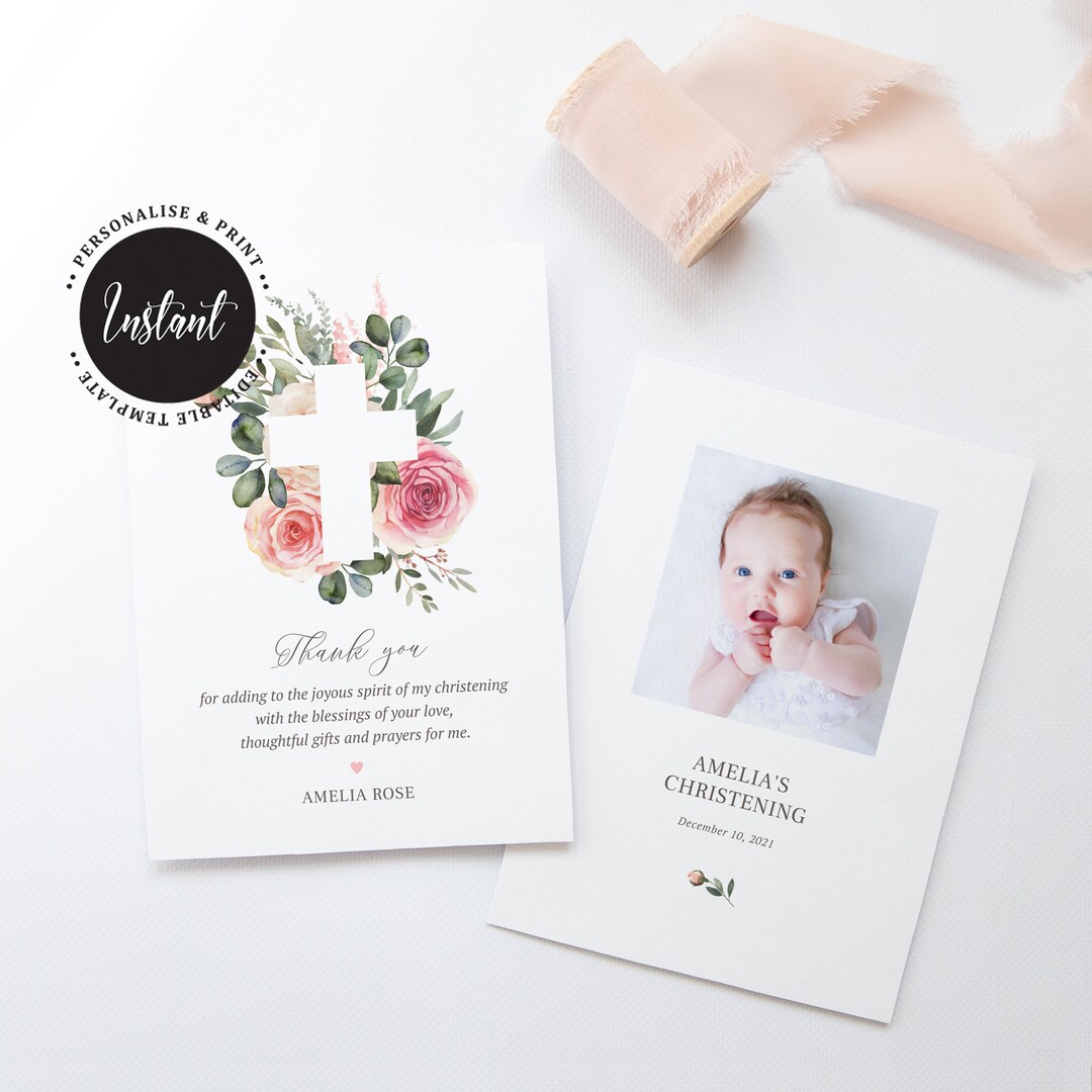 Baptism Thank You Card Template, Christening Thank You Card, Photo ...