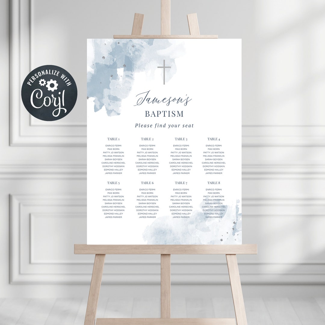 Baptism Seating Chart, Seating Chart Template, Editable Seating Chart ...