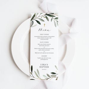 Baptism Menu Template, Christening Menu, Communion Menu, Editable Olive ...