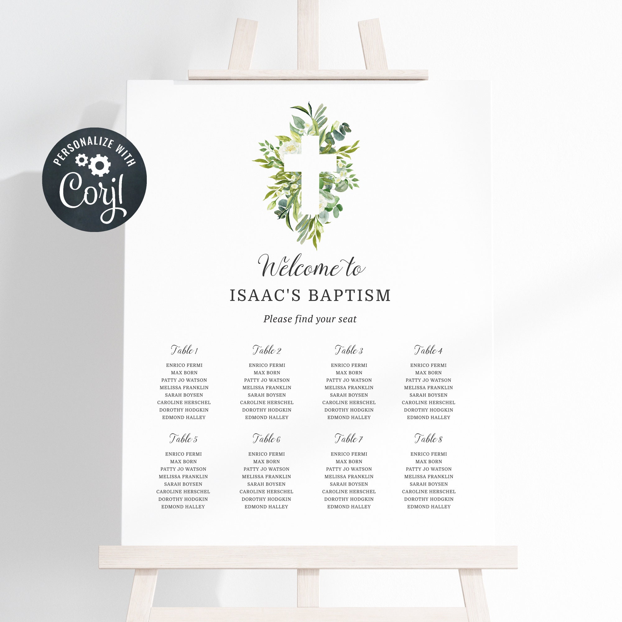 Baptism Seating Chart, Seating Chart Template, Editable Seating Chart ...
