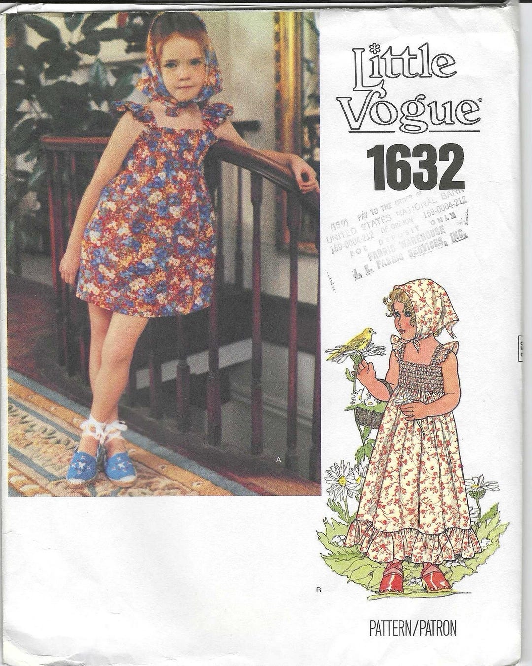 Vintage Little Vogue 1632 Girl’s Dress and Bonnet Sewing Pattern - Etsy