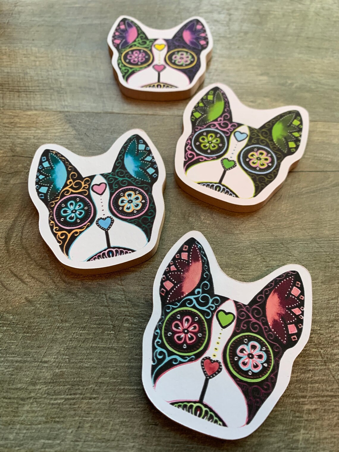 Sugar Skull Boston Terrier/frenchie Wood Magnet | Etsy