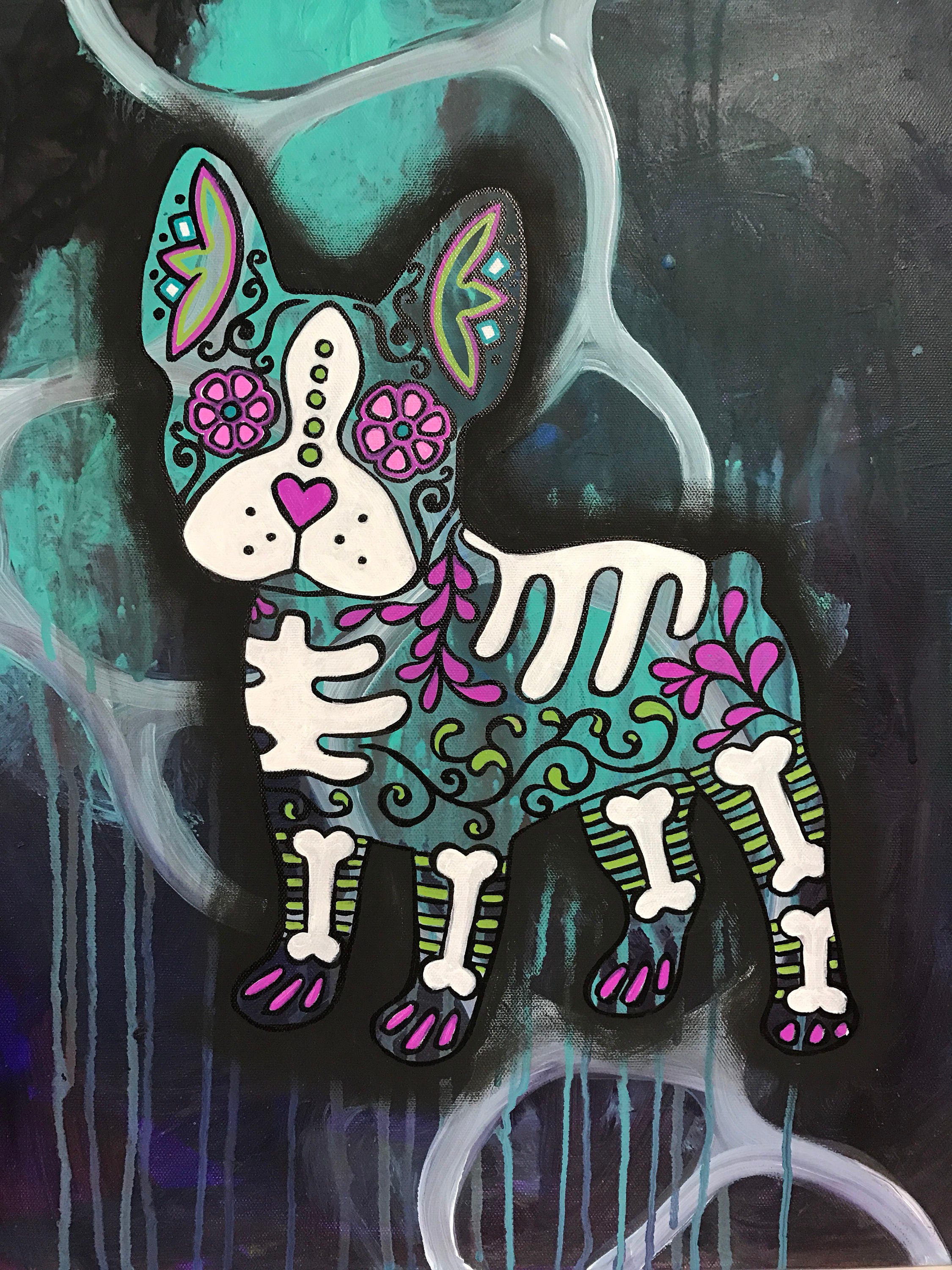 French Bulldog Boston Terrier Dog Sugar Skull Skeleton Day of the Dead ...