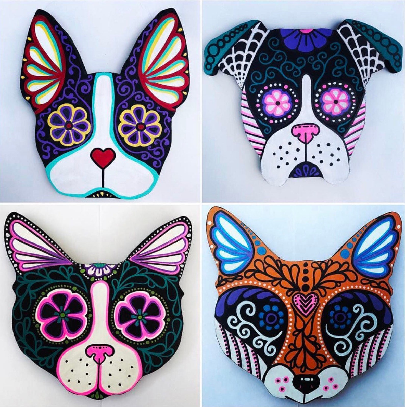 Custom Sugar Skull Animal Head Wood Cut Out Handmade Pet Decor Dog Art ...
