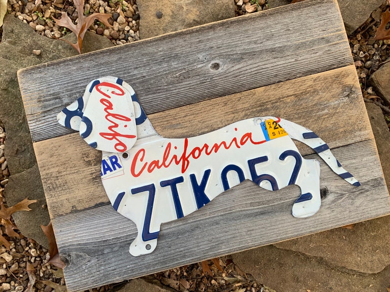Handmade Daschund Dog Pet License Plate Metal Rustic Decor Wood Sign ...