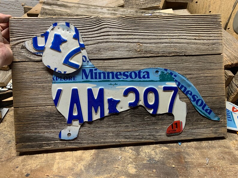 Handmade Daschund Dog Pet License Plate Metal Rustic Decor Wood Sign ...