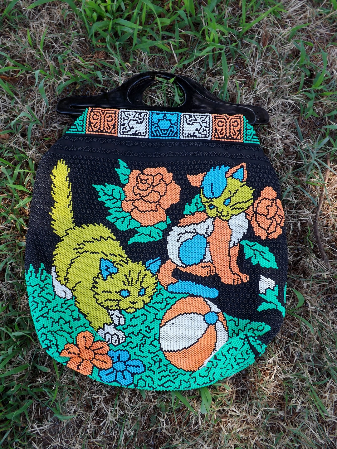 Great Beaded Cat Theme Knitting Bag - Etsy