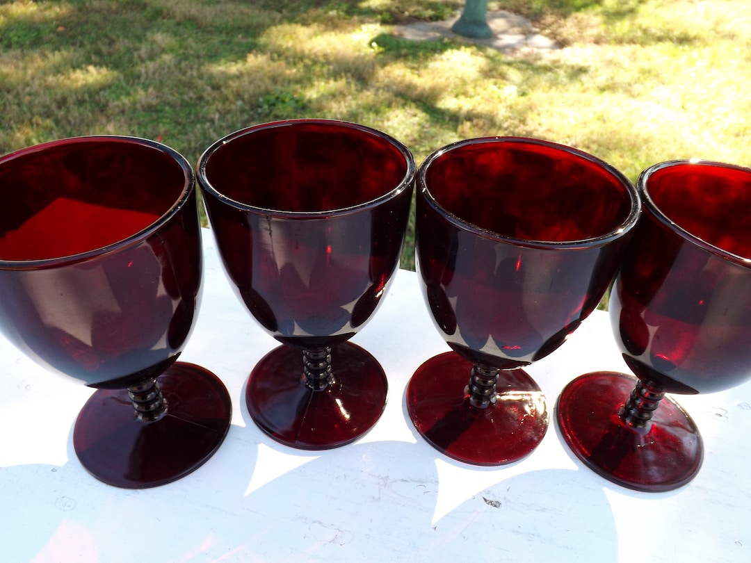 Monarch Ruby Red Ball Stemmed Goblets by Anchor Hocking Set of 4 - Etsy