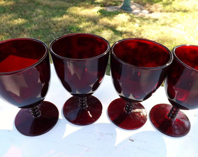 Monarch Ruby Red Ball Stemmed Goblets by Anchor Hocking - Set of 4 - Etsy