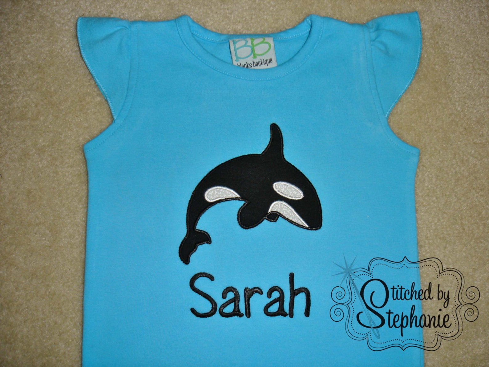 Girls Orca Killer Whale Sea Applique Turquoise Blue Short - Etsy