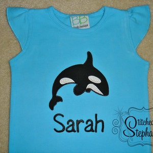 Girls Orca Killer Whale Sea Applique Turquoise Blue Short Flutter ...