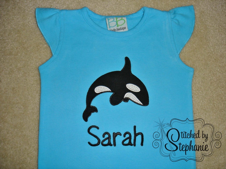 Girls Orca Killer Whale Sea Applique Turquoise Blue Short - Etsy