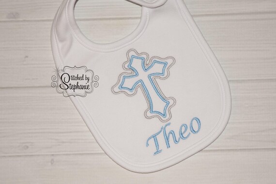 Baby Boys Cross Bib Baptism Christening Dedication Blue and | Etsy