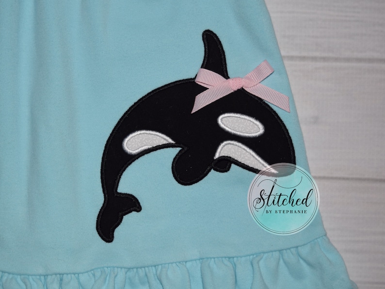 Girls Orca Whale Applique Dress Aqua Blue Short Sleeve Ruffle Sea Beach ...