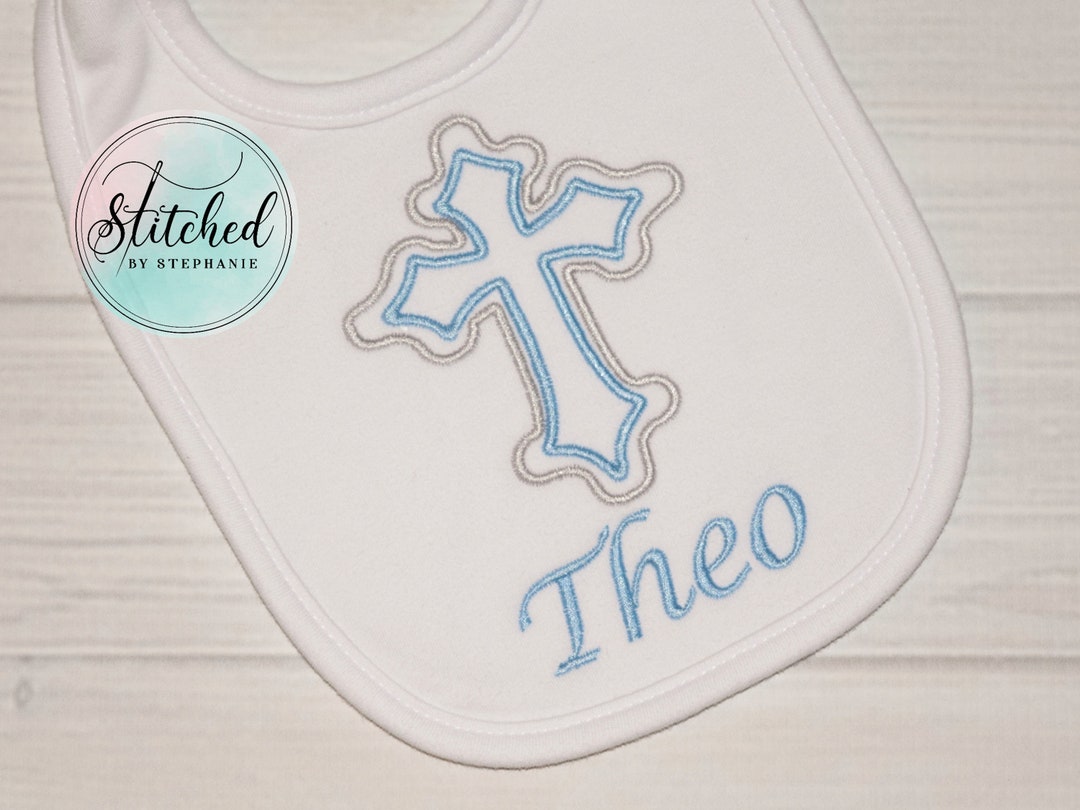 Baby Boys Cross Bib Baptism Christening Dedication Blue and Gray ...