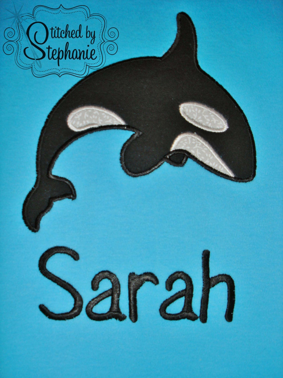Girls Orca Killer Whale Sea Applique Turquoise Blue Short - Etsy