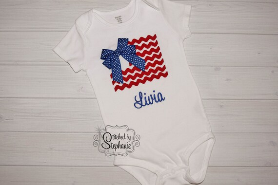 Baby Girls Ric Rac Bow flag Patriotic Fourth 4th of July | Etsy