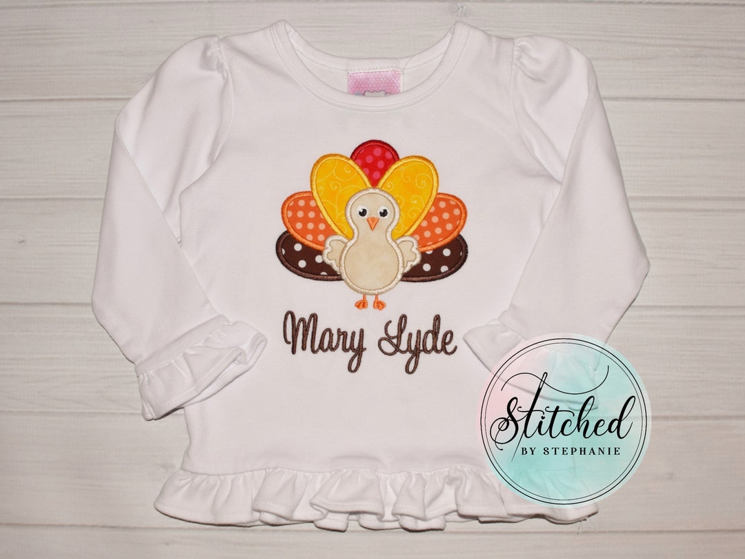 Girls Thanksgiving Turkey Applique Shirt Fall White Long - Etsy