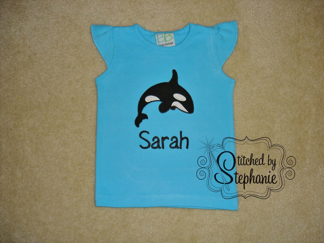 Girls Orca Killer Whale Sea Applique Turquoise Blue Short Flutter ...
