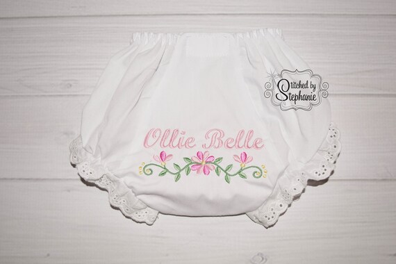 Baby Girl Pink Flower Border Personalized Bloomers Floral - Etsy