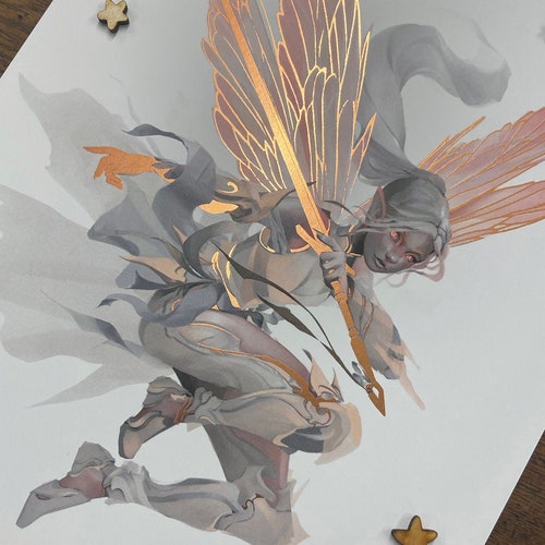 Dragon Fly Knight ROSE GOLD Leaf/ Foil Print 8x10 Fairy - Etsy