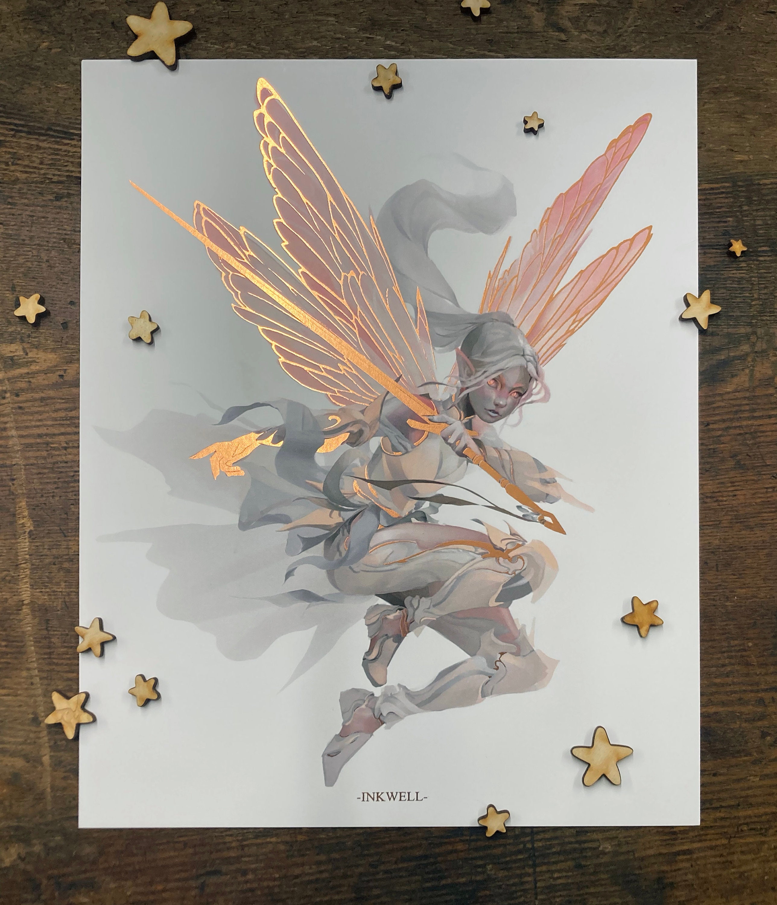 Dragon Fly Knight ROSE GOLD Leaf/ Foil Print 8x10 Fairy | Etsy