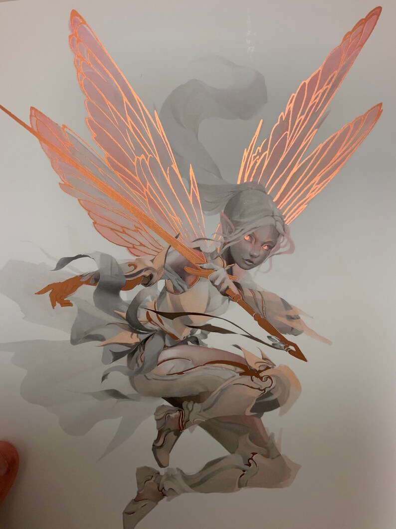 Dragon Fly Knight ROSE GOLD leaf/ Foil print 8x10 Fairy | Etsy