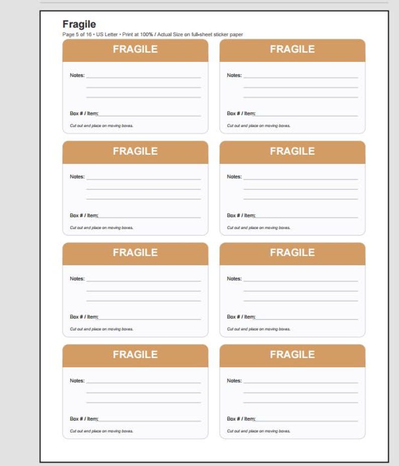 Printable Moving Box Labels Bundle, 16 Page Moving Stickers, Room ...
