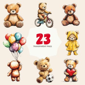 Watercolor Teddy Bear Clipart, Watercolor Baby Shower Clipart, Boho ...