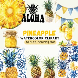 Pineapple Watercolor Clipart Png - Clip Art - Digital Png Tropical ...