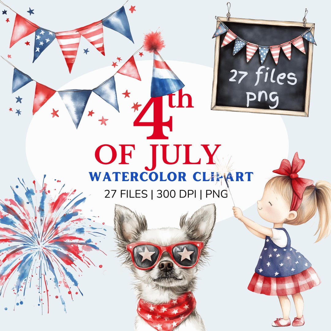 4th of July Clipart - Watercolor Patriotic Images, Independence Day ...