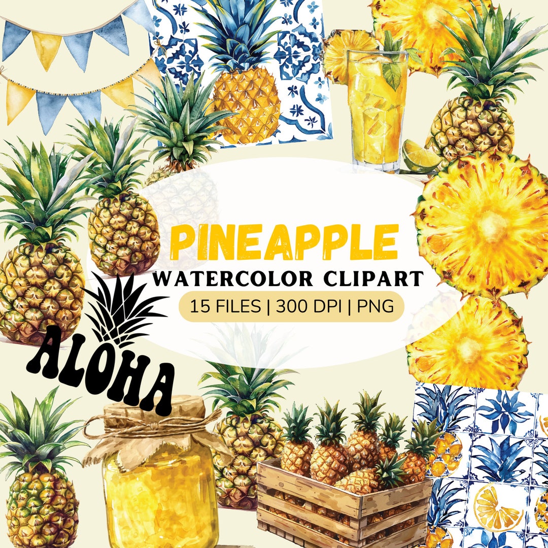 Pineapple Watercolor Clipart Png - Clip Art - Digital Png Tropical ...