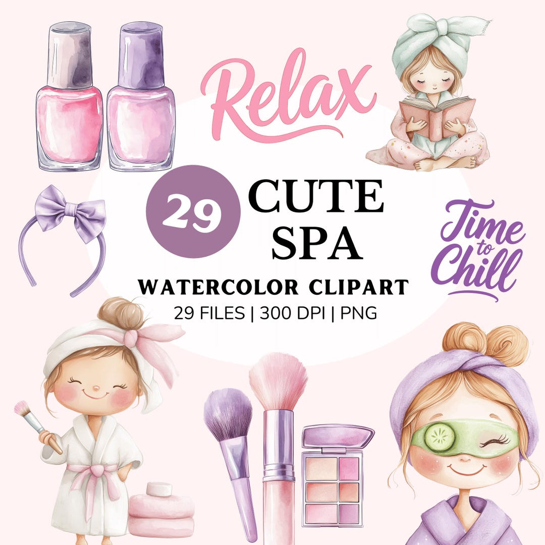 Cute Spa Clipart, Watercolor Girls Clipart, Spa Party Digital Download ...