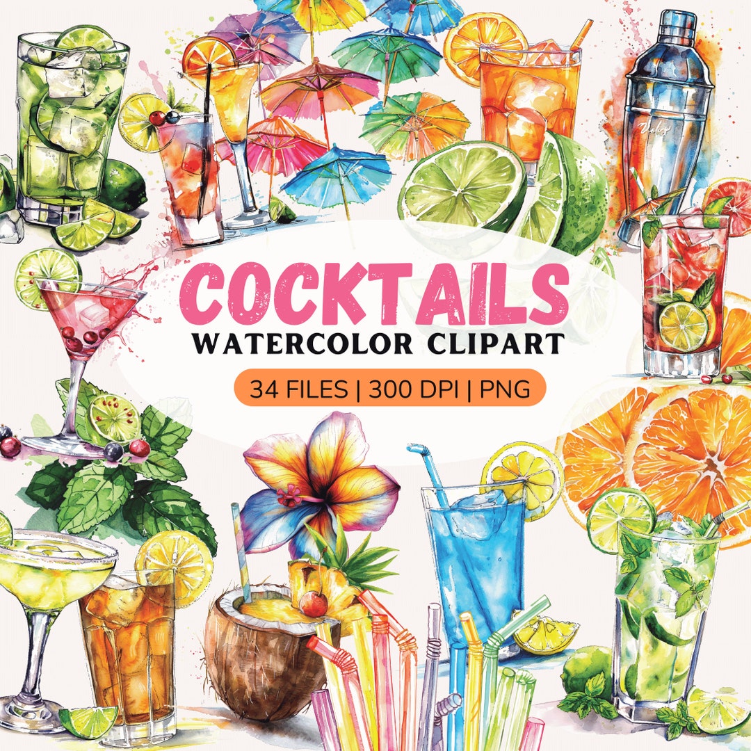 Watercolor Cocktail Clipart | Drink Menu | Cocktail Png | Cocktail Menu ...