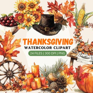 Watercolor Thanksgiving Clipart | Thanksgiving PNG | Autumn Leaves ...