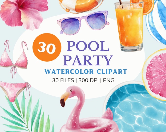 Pool Party Clipart, Hello Summer Clip Art, Summer Vibes Png, Digital ...