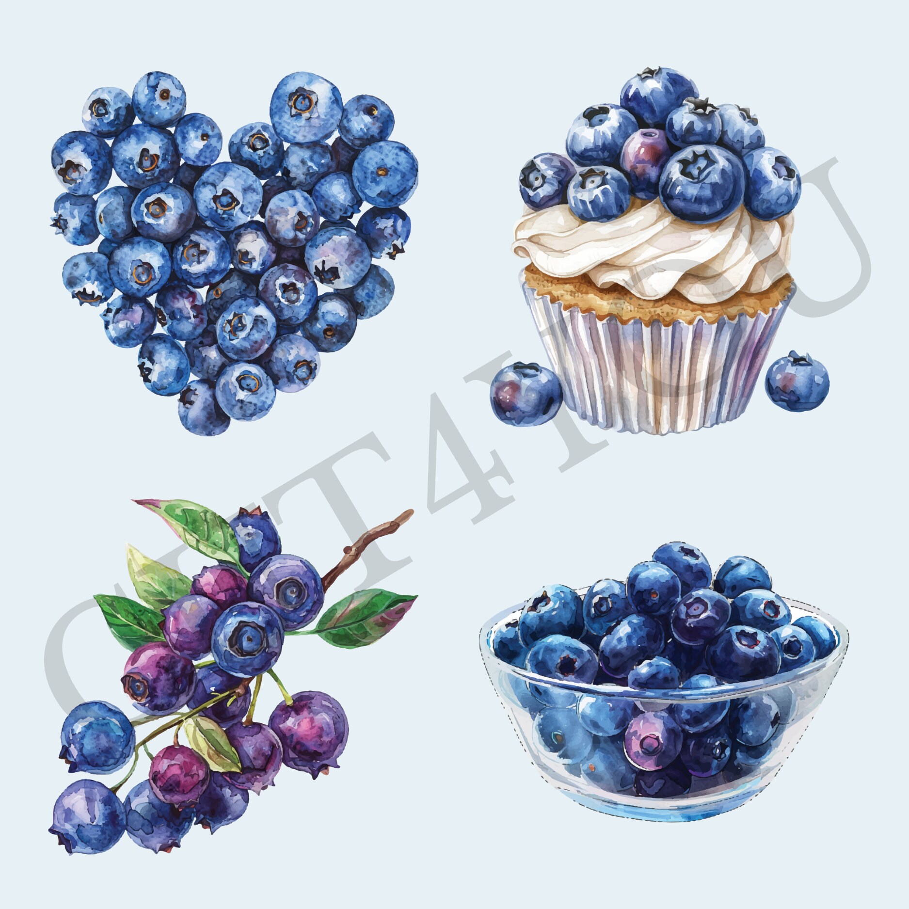 Clipart Blueberry Watercolor Png | Blueberries | Digital Png ...