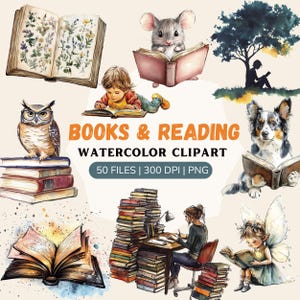 Watercolor Books Digital Downloads, Painted Literary Clipart, PNG Book ...