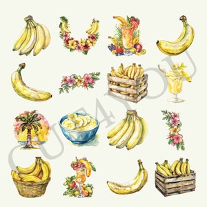 Watercolor Banana Clipart Bundle Png - Clip Art - Watercolour Bananas ...