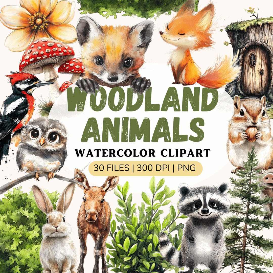 Watercolor Woodland Animals Clipart, Cute Woodland Animals PNG ...