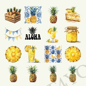Pineapple Watercolor Clipart Png - Clip Art - Digital Png Tropical ...