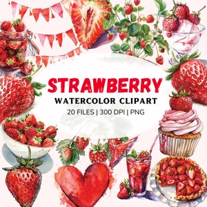 Strawberry Watercolor Clip Art Bundle - Cliparts, Strawberry Images ...