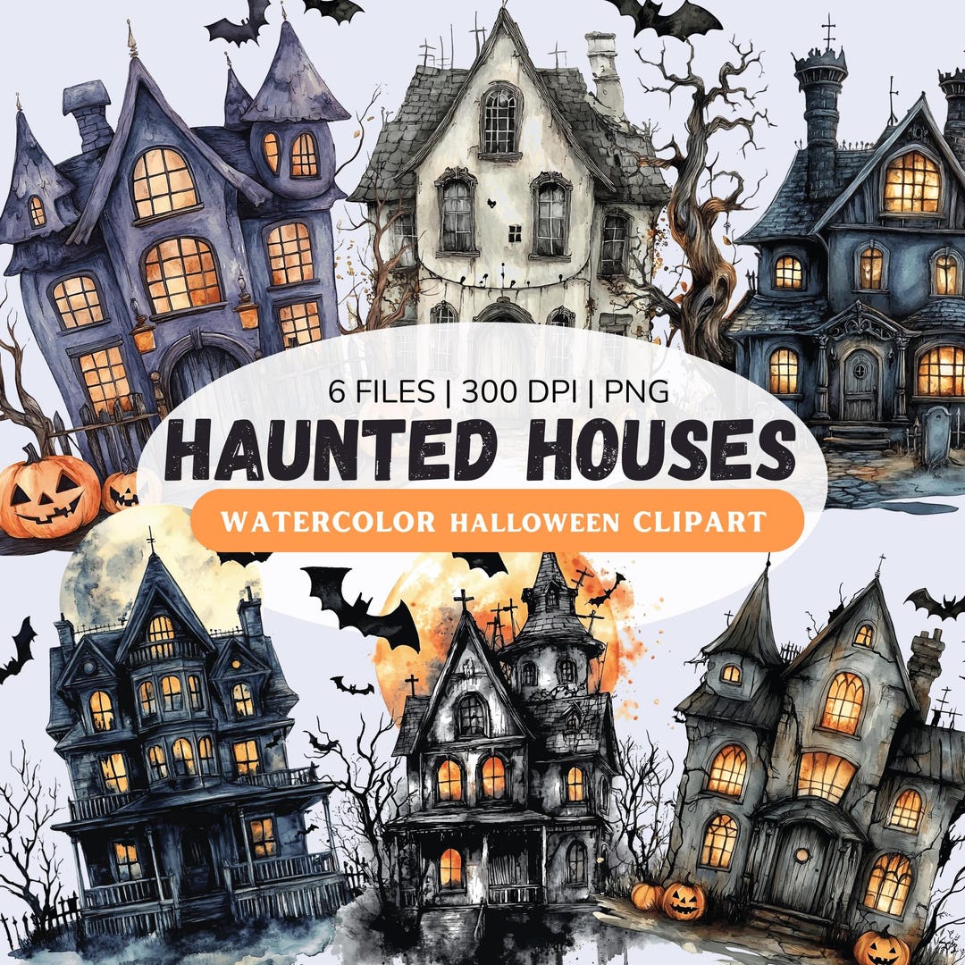 Halloween Haunted House Clipart | Watercolor PNG Halloween | Halloween ...