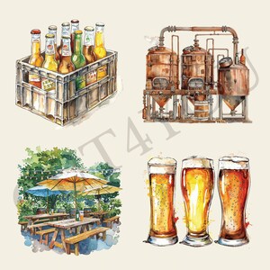 Watercolor Beer Clipart | Digital Png Beer, Wheat and Hops Graphics ...